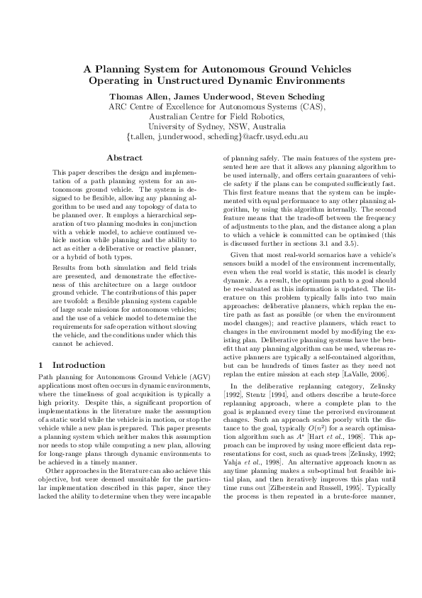 (PDF) A Planning System for Autonomous Ground Vehicles Operating in Unstructured Dynamic ...