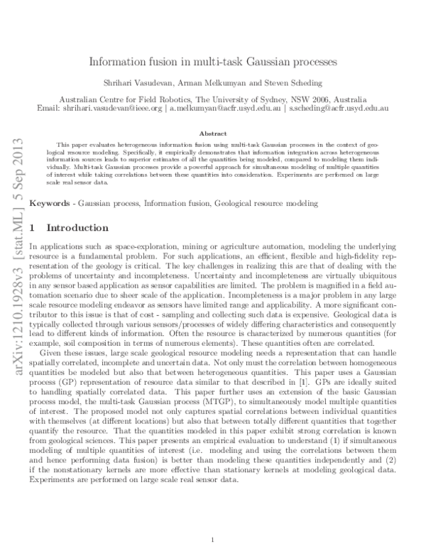 (PDF) Information fusion in multi-task Gaussian process models