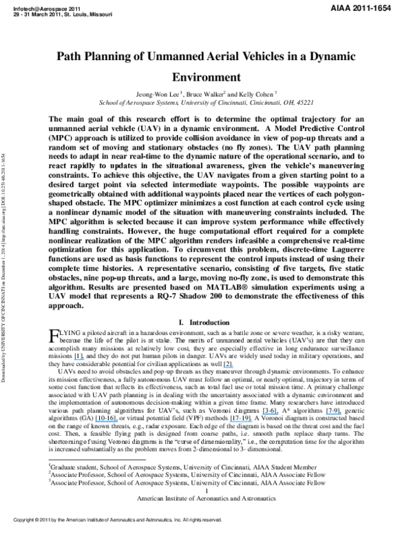 (PDF) Path Planning of Unmanned Aerial Vehicles in a Dynamic Environment
