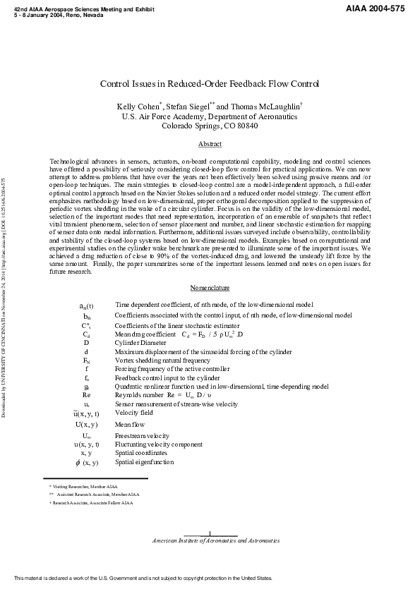 (PDF) Control Issues in Reduced-Order Feedback Flow Control