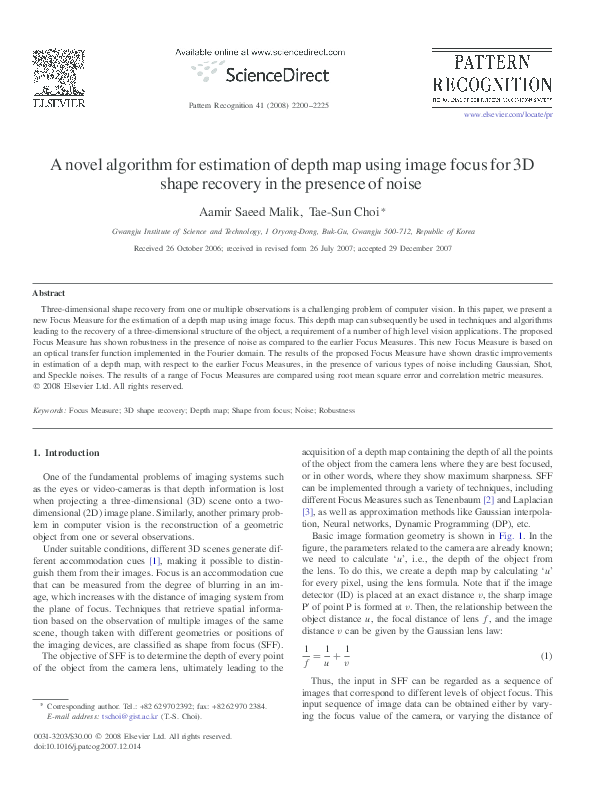 (PDF) A novel algorithm for estimation of depth map using image focus ...