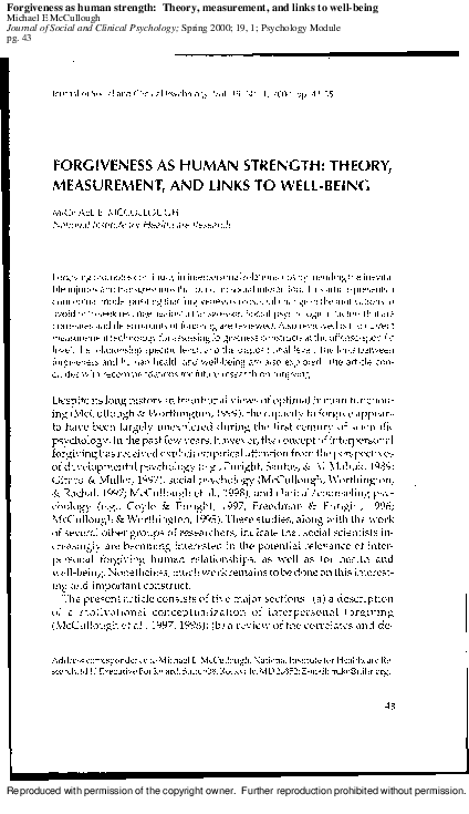 (PDF) Forgiveness as human strength: Theory, measurement, and links to ...