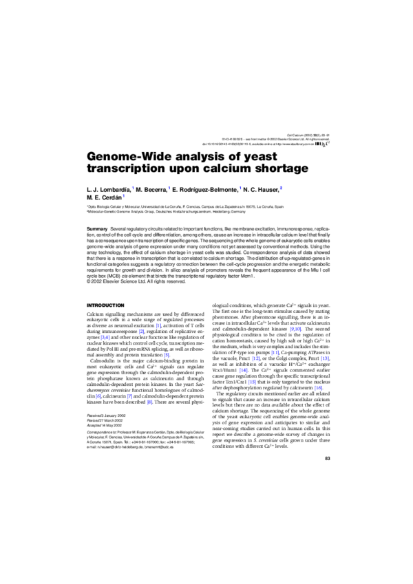 (PDF) Genome-Wide analysis of yeast transcription upon calcium shortage