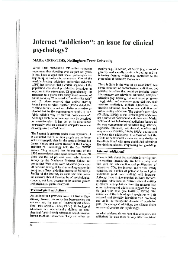 (PDF) Griffiths, M.D. (1996). Internet addiction: An issue for clinical ...