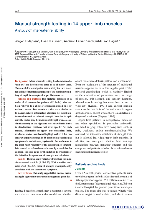 (PDF) Manual strength testing in 14 upper limb muscles