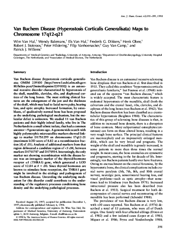 (PDF) Van Buchem Disease (Hyperostosis Corticalis Generalisata) Maps to ...