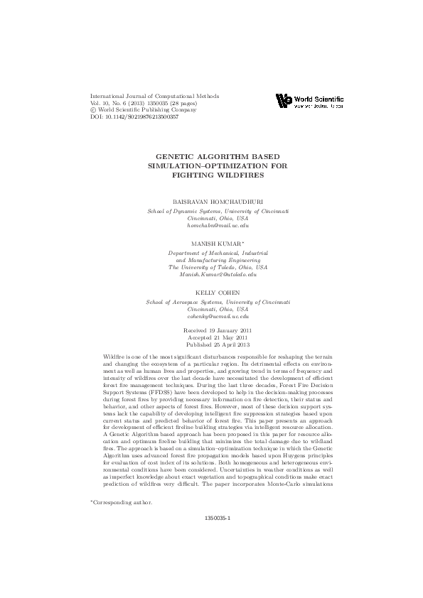 (PDF) GENETIC ALGORITHM BASED SIMULATION–OPTIMIZATION FOR FIGHTING WILDFIRES