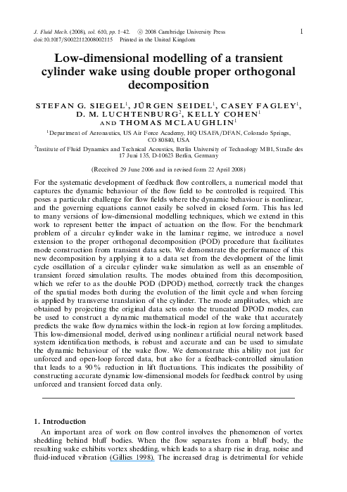 (PDF) Low-dimensional modelling of a transient cylinder wake using double proper orthogonal ...