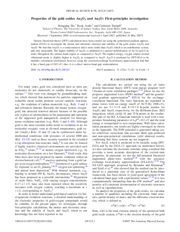 (PDF) Properties of the gold oxides Au2O3 and Au2O: First-principles ...