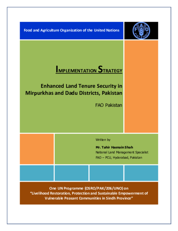Strategy for Enhanced Land Tenure Security in Sindh, Pakistan