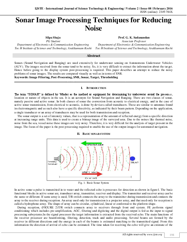 (PDF) Sonar Image Processing Techniques for Reducing Noise.
