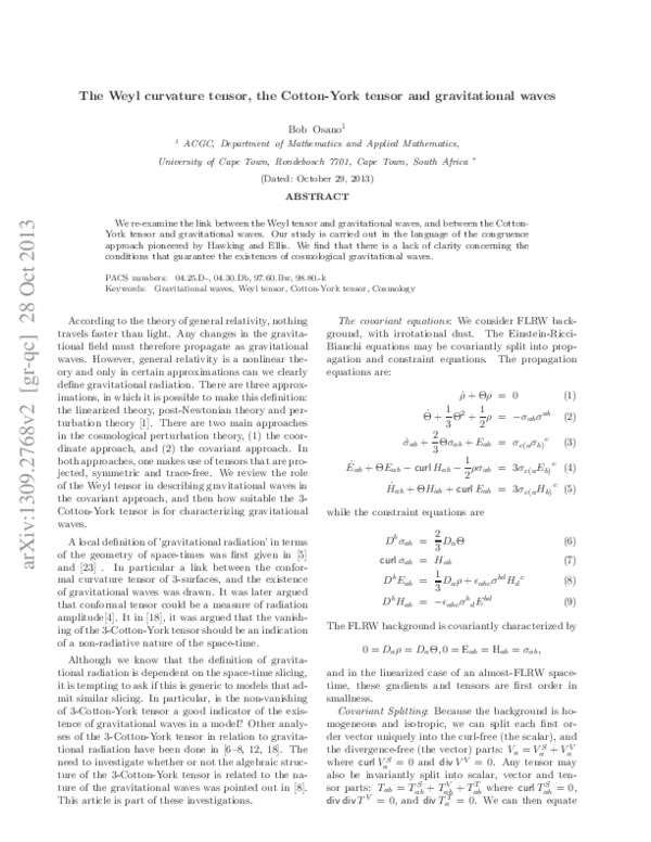 (PDF) The Weyl curvature tensor, the Cotton-York tensor and ...