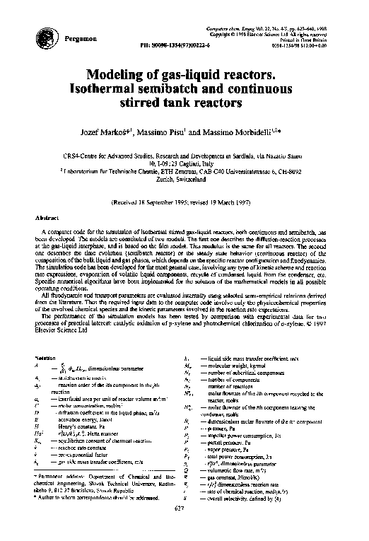 Pdf Modeling Of Gas Liquid Reactors Isothermal Semibatch And Continuous Stirred Tank Reactors