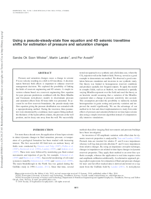 Pdf Using A Pseudo Steady State Flow Equation And 4d Seismic