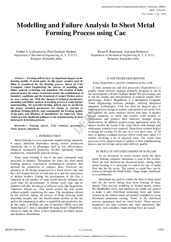 (PDF) Modelling and Failure Analysis In Sheet Metal Forming Process using Cae