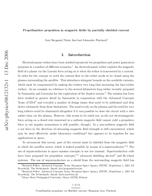 (PDF) Propellantless propulsion in magnetic fields by partially ...