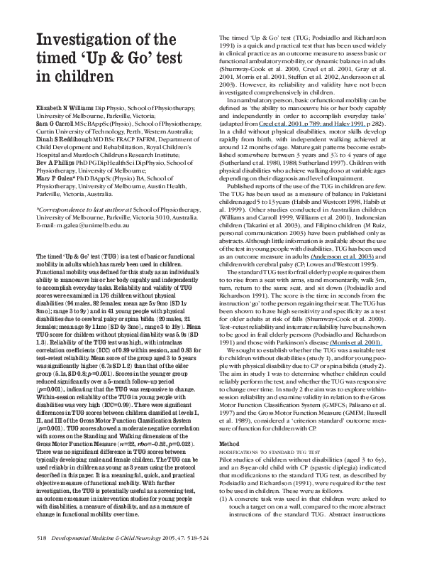 (PDF) Timed Up and Go test: Reference data for Saudi preschool children ...