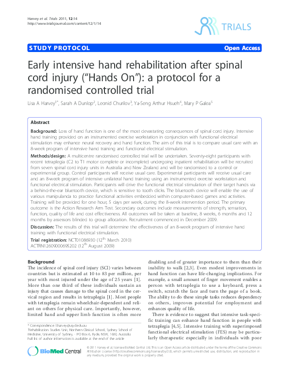 (PDF) Early intensive hand rehabilitation after spinal cord injury ...