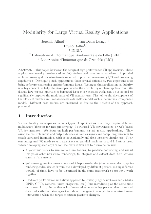 (PDF) Modularity for Large Virtual Reality Applications