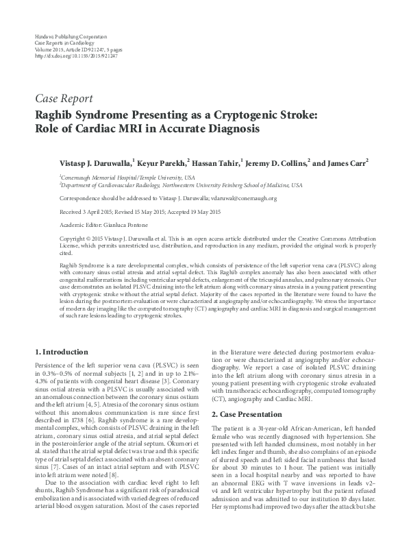 (PDF) Raghib Syndrome Presenting as a Cryptogenic Stroke: Role of ...