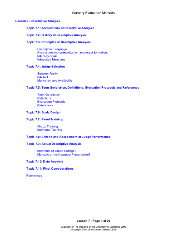 (PDF) Sensory Evaluation Methods