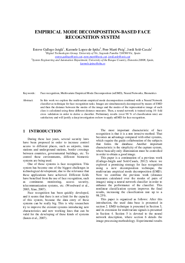 (PDF) Empirical mode decomposition-based face recognition system