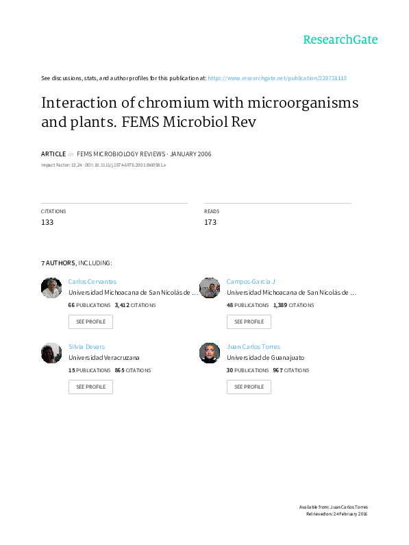 (PDF) Interaction of chromium with microorganisms and plants. FEMS Microbiol Rev Interactions of ...