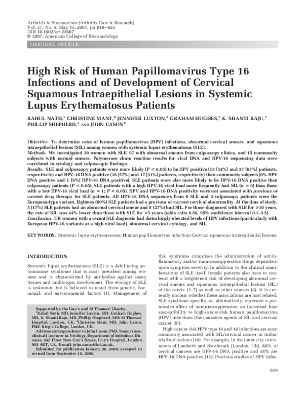 (PDF) High risk of human papillomavirus type 16 infections and of development of cervical ...
