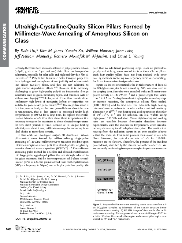 (PDF) Ultrahigh-Crystalline-Quality Silicon Pillars Formed by ...