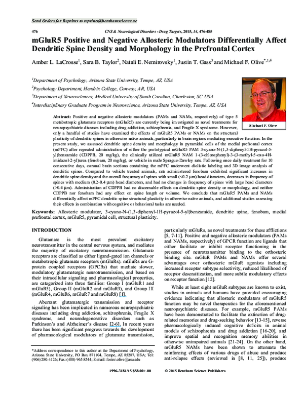 (PDF) mGluR5 Positive and Negative Allosteric Modulators Differentially ...