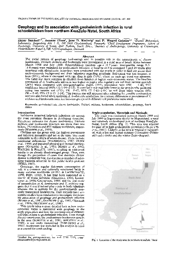 (PDF) Geophagy and its association with geohelminth infection in rural ...