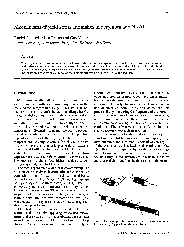 (PDF) Mechanisms of yield stress anomalies in beryllium and Ni3Al
