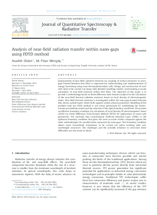 (PDF) Analysis of near-field radiation transfer within nano-gaps using FDTD method