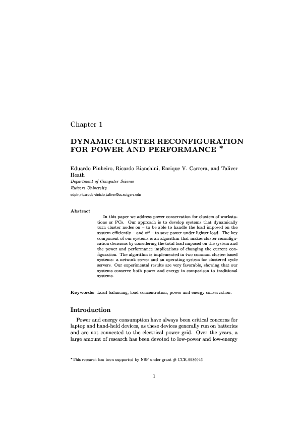 (PDF) Dynamic Cluster Reconfiguration for Power and Performance