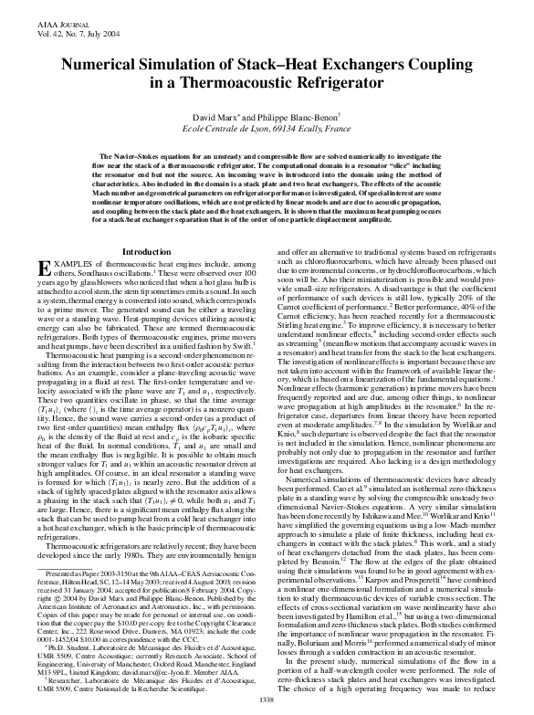(PDF) Numerical Simulation of Stack-Heat Exchangers Coupling in a ...