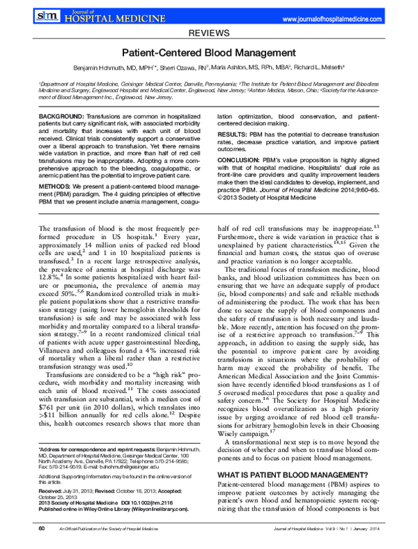 (PDF) Patient-centered blood management