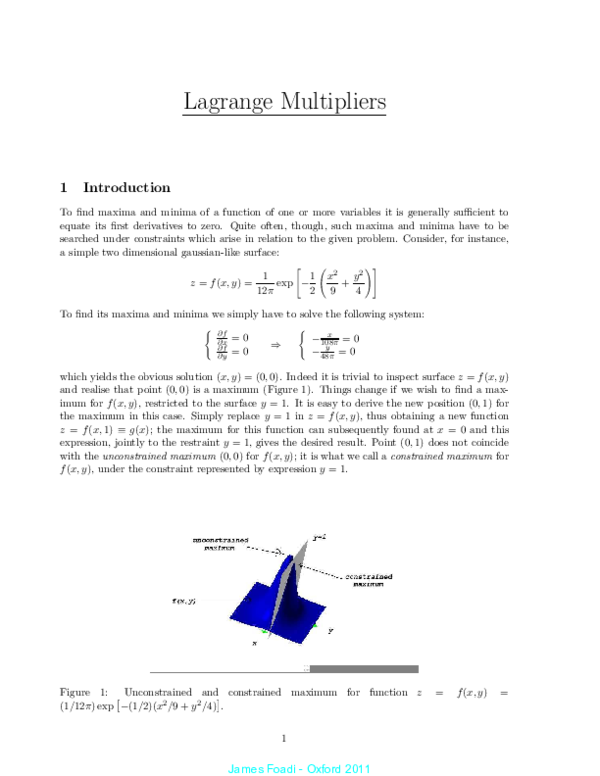 (PDF) Mathematical Physics Lessons - Lagrange Multipliers (PDF) Mathematical Physics Lessons - Lagrange Multipliers