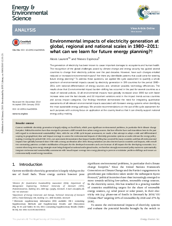 (PDF) Environmental impacts of electricity generation at global ...