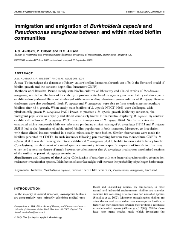 (PDF) Immigration and emigration of Burkholderia cepacia and ...