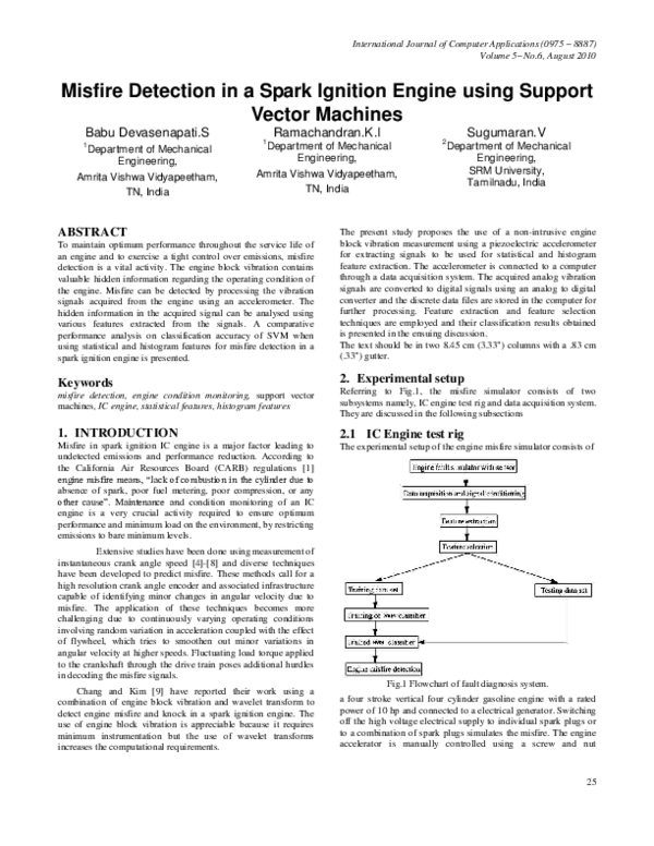 Pdf Misfire Detection In A Spark Ignition Engine Using Support Vector