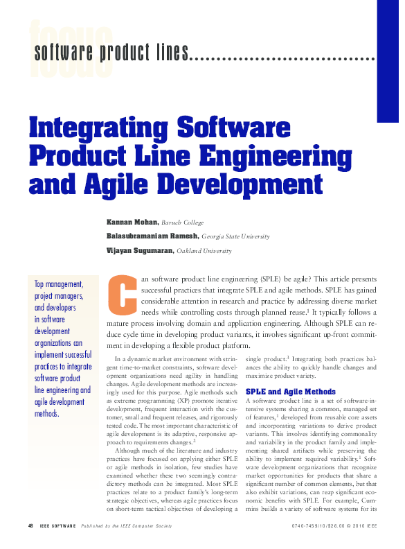 (PDF) Integrating Software Product Line Engineering and Agile Development