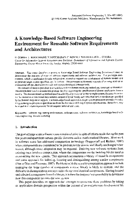 (PDF) A Knowledge-Based Software Engineering Environment for reusable software requirements and ...