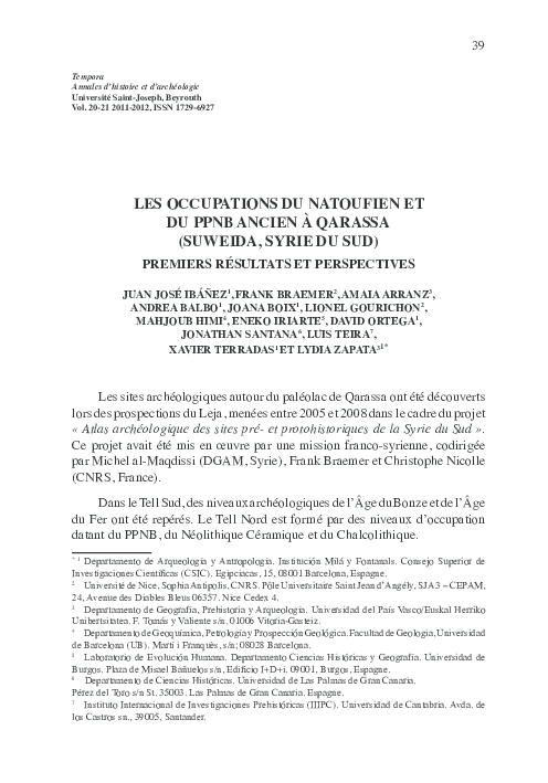 (PDF) Les occupations du Natufien et du PPNB ancien á Qarassa (Suweida ...