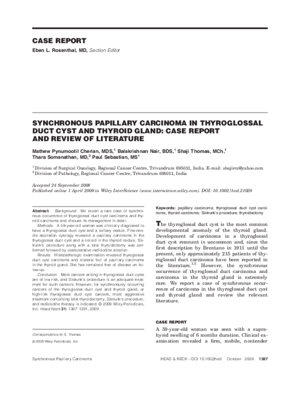 (PDF) Thyroglossal Duct Cyst Carcinoma With Synchronous Thyroid Papillary Carcinoma: A Case ...