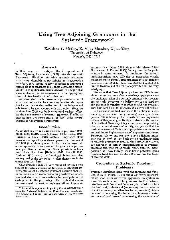(PDF) Using tree adjoining grammars in the systemic framework