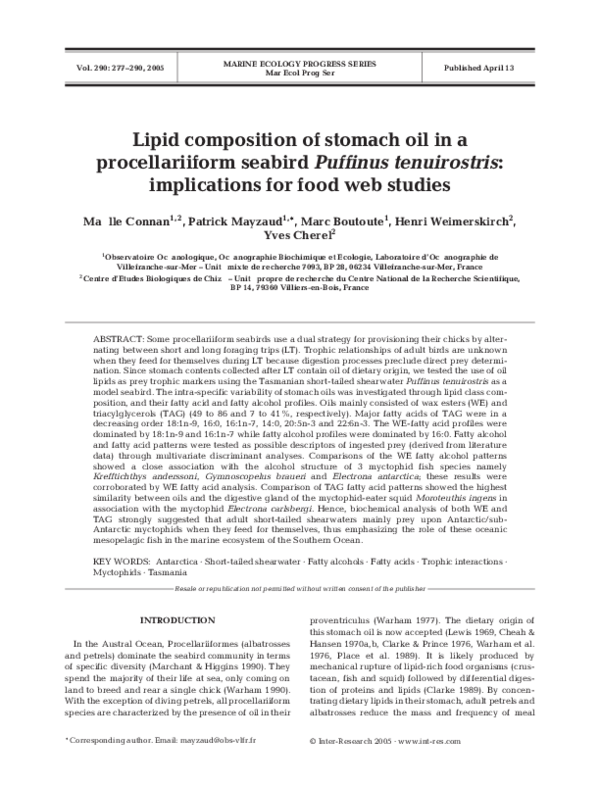 (PDF) Lipid composition of stomach oil in a procellariiform seabird ...