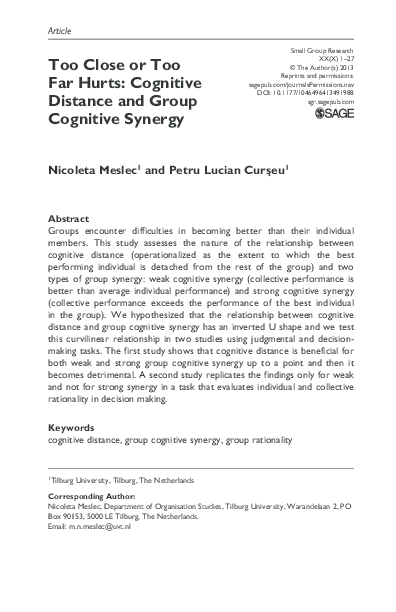 (PDF) Too Close or Too Far Hurts: Cognitive Distance and Group ...