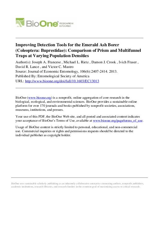 (PDF) Improving Detection Tools for the Emerald Ash Borer (Coleoptera ...
