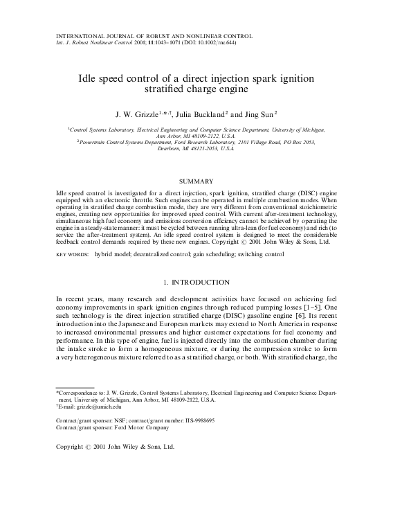 (PDF) Idle speed control of a direct injection spark ignition ...