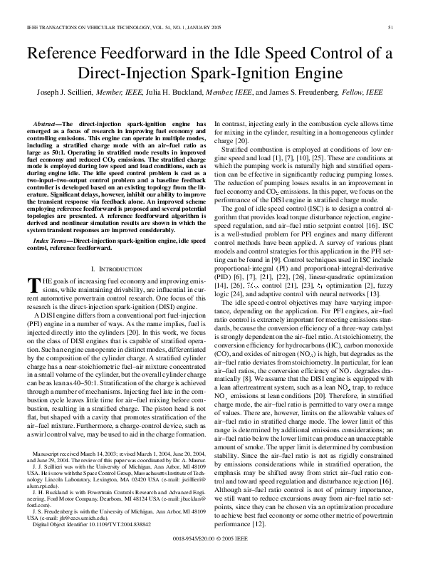 (PDF) Reference Feedforward in the Idle Speed Control of a Direct ...